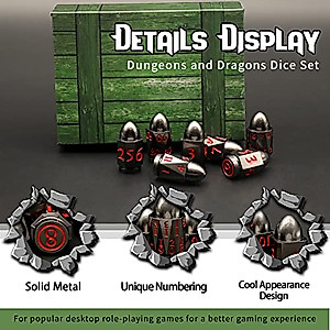Metal Bullet Dice Set, DND Dice Set Dungeons and Dragons Dice, ZHOORQI D6 Dice Set D&D Dice Gifts for Role Playing Games, Pathfinder, Warhammer 40k or Theme Tabletop Games（7Bullet-Black Red）