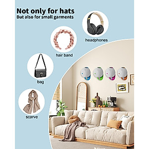 Adhesive Hat Hooks for Wall, Baseball Caps Strong Holdr, Ball Cap Hanger Wall Mount, Hat Display Rack, Hat Organizer Accessories, Clear 8-Pack