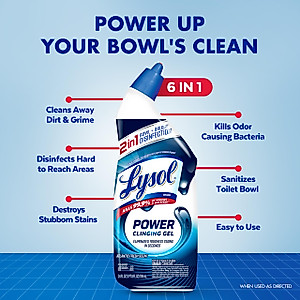 Lysol Power Toilet Bowl Cleaner Gel, For Cleaning and Disinfecting, Stain Removal, 24oz ( 9 count)