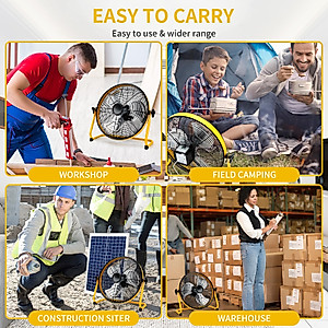 CYBERDAX 16 Inch Portable Rechargeable Solar Floor/Table Fan, Air Circulation Fan Powered by Solar Panel and AC Charger Dual Input for Indoor Household, Office, Camping, Picnic Outdoors