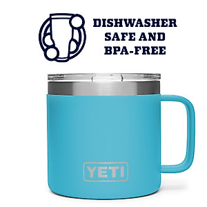 YETI Rambler 14 oz Mug, Stainless Steel, Vacuum Insulated with Standard Lid, Tahoe Blue