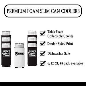 Veracco White Groom and Black Groom's Drinking Team Slim Can Coolie Holder Bachelor Party Wedding Favors Gift For Groom Groomsmans Proposal (White Groom, Black DT, 12)