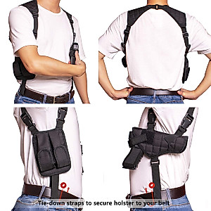 POYOLEE Shoulder Holster for Pistols, Adjustable Vertical Gun Holster with Double Magazine Pouch, Universal Concealed Carry Holster Fits Compact to Large Handguns Black