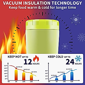 MISS BIG Insulated Food Container, 17oz Thermos for Hot Food for Kids & Adult,Leakproof,BPAs Free, Food Thermos with Spoon,Keep Hot & Cold Food for School,Office,Travel Bento Box for Hot Food (Green)