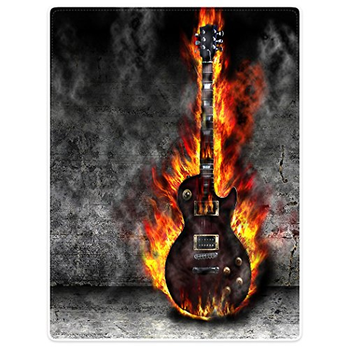 HommomH 60" x 80" Blanket Comfort Cozy Soft Warm Throw One Sides Guitar Flame Fire Smoke