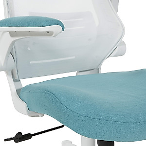 Office Star Ventilated White Screen Back Manager's Office Chair with Padded Color Flip Arms with White Nylon Base, Linen Turquoise Fabric