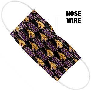 Popfunk University of Northern Iowa Logo Repeat - UNI Panthers Home 1-Ply Reusable Face Mask Covering with Adjustable Nose Wire, Unisex