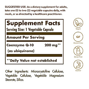 Solgar Vegetarian CoQ-10 200 mg, 60 Vegetable Capsules - Heart Healthy, Protective Antioxidant - Coenzyme Q10 (CoQ-10) Supplement - Vegan, Gluten Free, Dairy Free, Kosher - 60 Servings