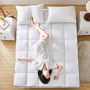 SWTMERRY King Size Mattress Pad Topper - Extra Thick Quilted Fitted Mattress Protector Pillow Cotton Top with 21" Deep Pocket for 8-24 inches Mattress,Soft and Breathable Bed Topper Cover