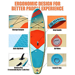 HIGHPI Inflatable Stand Up Paddle Board 11'x33''x6'' Premium SUP W Accessories & Backpack, Wide Stance, Surf Control, Non-Slip Deck, Leash, Paddle and Pump, Standing Boat for Youth & Adult