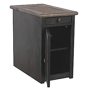 Signature Design by Ashley Tyler Creek Rustic Chair Side End Table with Pull-Out Tray & USB Ports, Brown