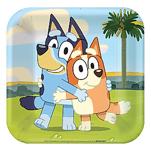 Amscan Bluey Square Plates, 7" (8-Pack) - Durable & Colorful Party Essential, Perfect for Kids' Celebrations, Small
