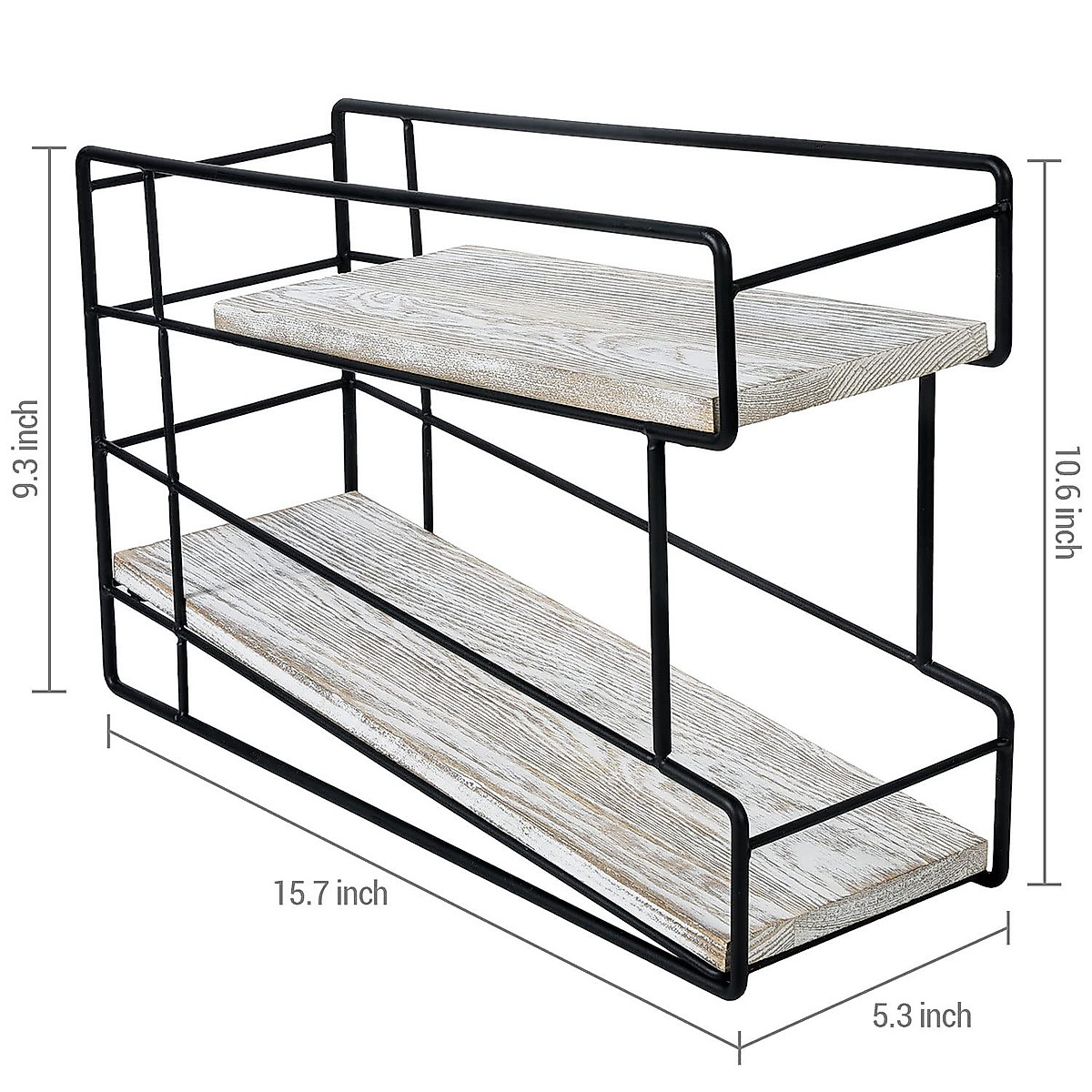 MyGift 2-Tier Rustic Whitewashed Wood and Black Metal Wire Pantry Canned Food Dispenser Storage Organizer Rack