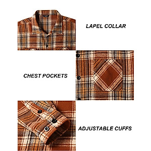 COOFANDY Men's Brown Flannels Plaid Shirts Regular Fit Long Sleeve Button Down Shacket Vintage Western Shirts