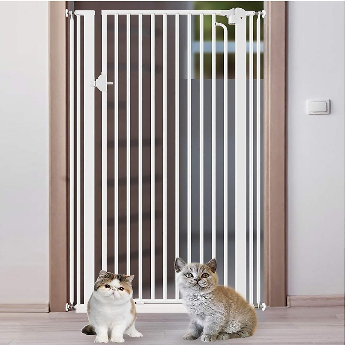 Pet Safety Gate Extra Tall 120cm Pet Gate For Dogs and Cats, Baby Safety Gate for Doorways/Stairs/Hallways, White Metal Encrypted Barrier Indoor Safety Gates for Children & Pets, Fits 66-130cm Wide Pe