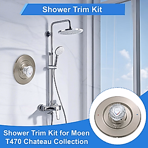 Satin Nickel Shower Trim Kit, Compatible with Moen T470 31661SN Chateau Series Shower Trim Kit and Tub/Shower Trim, for Moen 1225 Trim Kit, Includes Escutcheon, Tubes, Shower handle and Screws