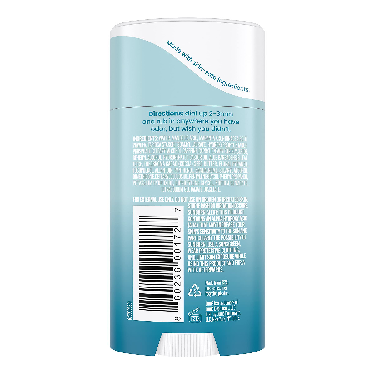 Lume Whole Body Deodorant - Invisible Cream Stick - 72 Hour Odor Control - Aluminum Free, Baking Soda Free, Skin Safe - 2.2 Ounce (Unscented)