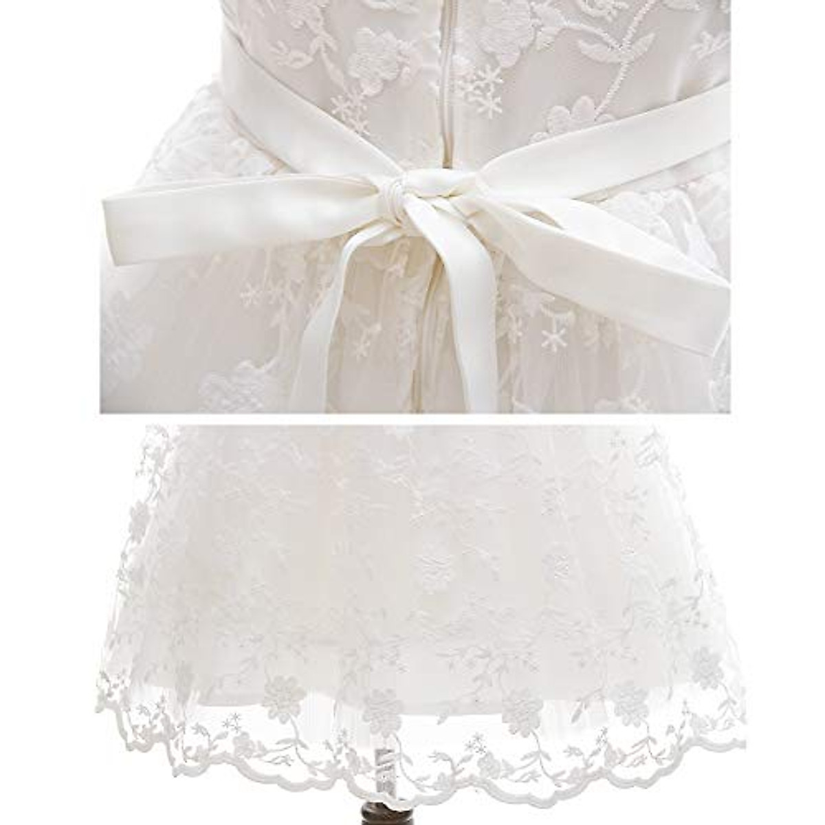Meiqiduo Baby Girls Lace Christening Baptism Gowns Dresses with Bonnet