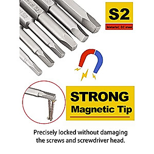 Rocaris 6 pcs 1/4 Inch Hex Shank Long Magnetic Square Head Screwdriver Bits Set Power Tools SQ1, SQ2, SQ2.7, SQ3, SQ4, SQ5 For Poket Hole Jig- 2 inch Length