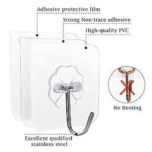 BIEOFFEI Wall Hooks - 12 Packs Adhesive Hooks Heavy Duty 33lb (Max), Reusable Bathroom Hooks, Waterproof and Oilproof Seamless Strong Hooks for Kitchen Bathroom Home and Office