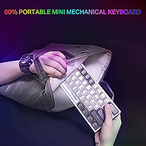E-YOOSO 60% Mechanical Keyboard, Blue Switches Mechanical Gaming Keyboard Wired with LED Backlit, Ultra-Compact 60 Percent Computer Keyboard for Windows, Mac OS (White Grey)