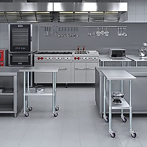 30" X 18" AmGood Stainless Steel Work Table with Wheels | Metal Mobile Table | Food Prep