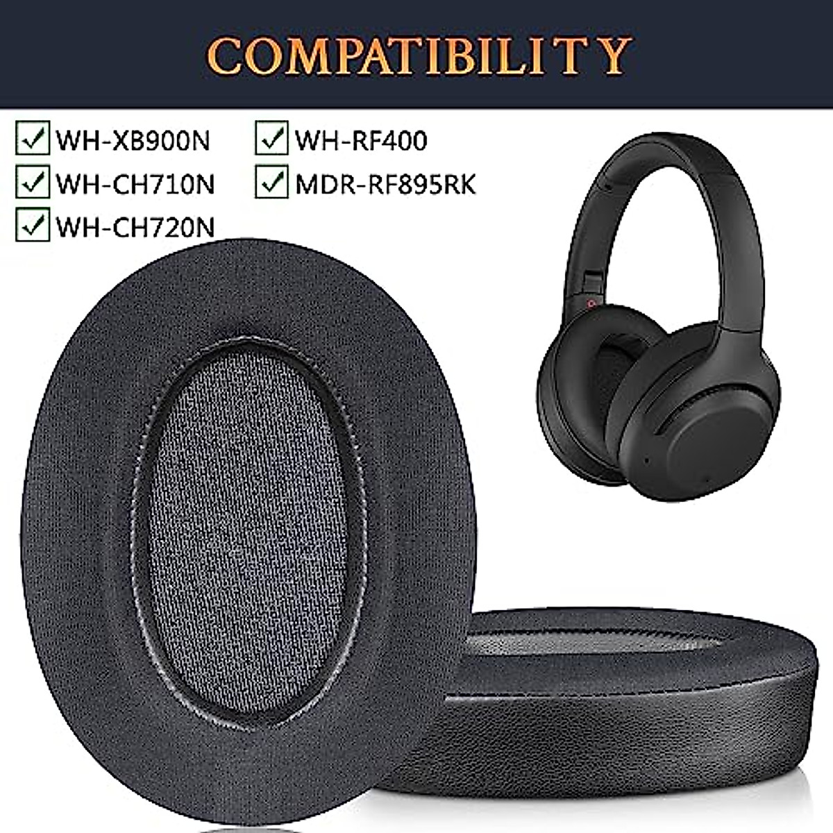 SOULWIT Cooling Gel Ear Pads Cushions for Sony WH-XB900N/WH-CH710N(WHCH710N WHCH710 CH710)/WH-CH720N(WHCH720 CH720)/WH-RF400(WHRF400)/MDR-RF895RK, Ear Pads Cushions with Noise Isolation Foam - Black