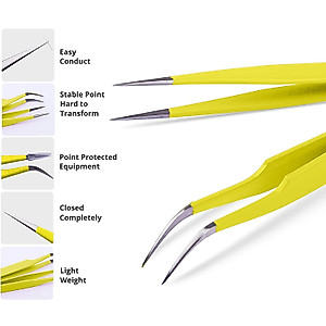 SIVOTE Eyelash Extension Tweezers for Classic & Volume Lashes, 2-Pack, Yellow