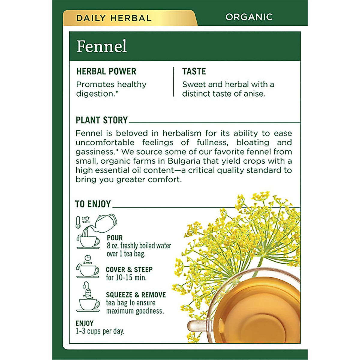 Traditional Medicinals Organic Fennel Herbal Tea, Promotes Digestive Health, (Pack of 2) 32 Tea Bags Total