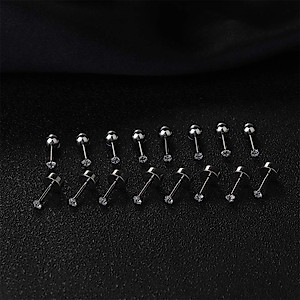 Drperfect 8 Pairs Cartilage Earring Stud for Womens Mens Tiny Stainless Steel Ear Stud Piercing CZ Screw Flat Back Barbell Stud Earrings 2-5mm