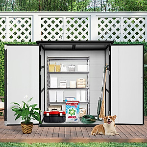 GLANZEND 5x3 FT Resin Outdoor Storage Shed, All Weather Waterproof Garden Storage Cabinet with Lockable Double Doors, Outside Utility Tool Sheds for Bikes and Patio, Black