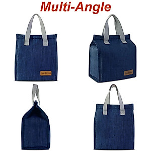 Mziart Dark Blue Oxford Cloth Lunch Bag, 8.86L x 5.12W x 10H, 2 Gallon Capacity, Insulated Aluminum Foil Interior, Leakproof and Lightweight