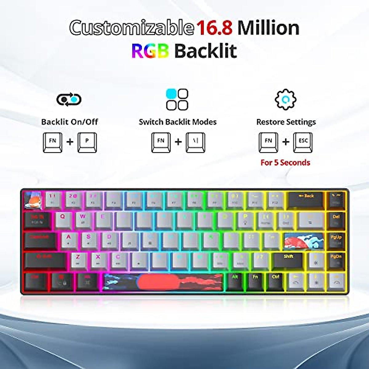 Mosptnspg Protable 60% Percent Gaming Keyboard Mechanical, Mini Compact RGB Backlit 68 Keys Wired Office Keyboard with red Switch for Mac/Win/PC/ps4/ps5/xbox(Dolch/red Switch 68)
