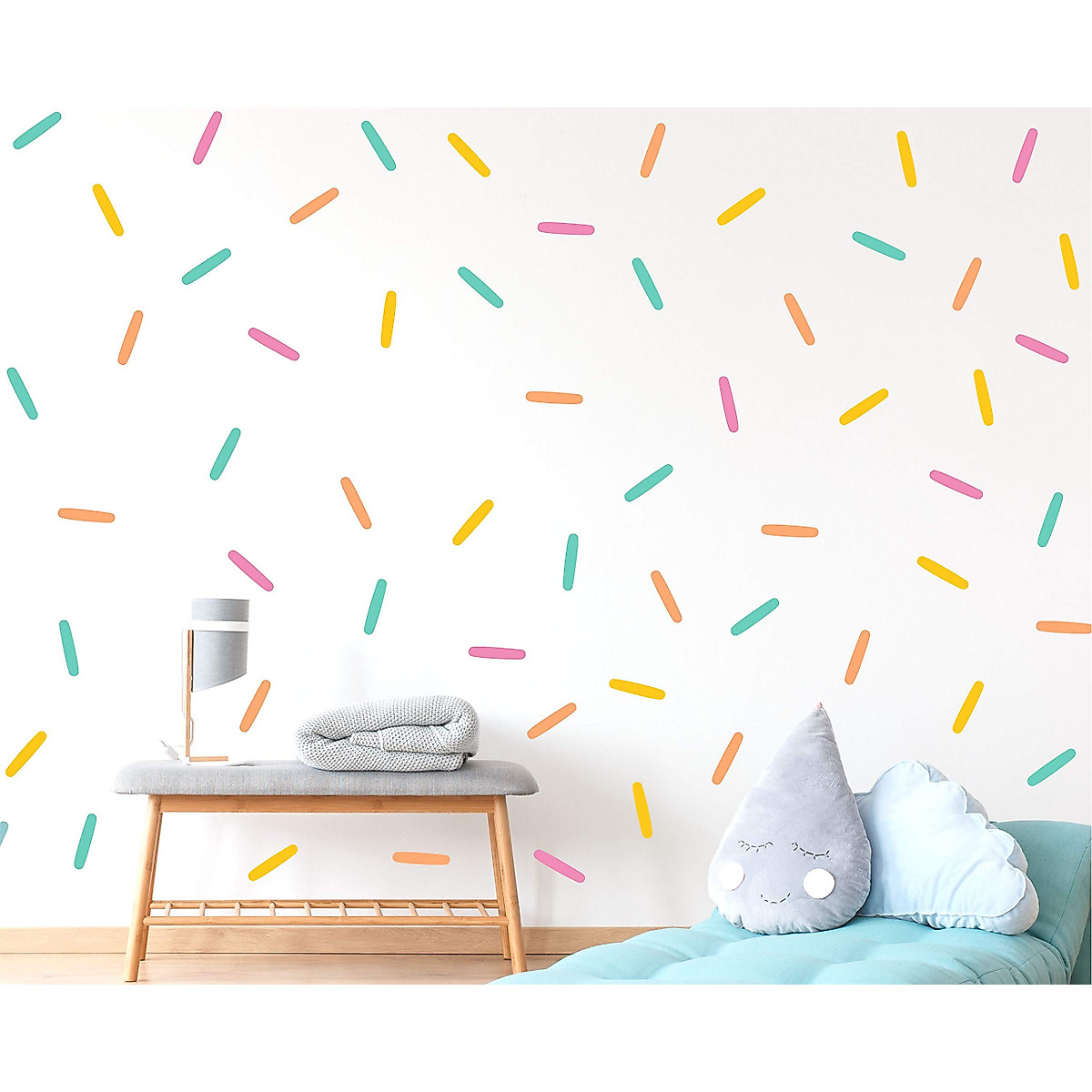 Ice Cream Confetti Sprinkles Wall Decals (1 inch x 5 inch confetti - 160 Decals total) Easy Peel and Stick Matte Finish Removable Decals Safe on Painted Walls