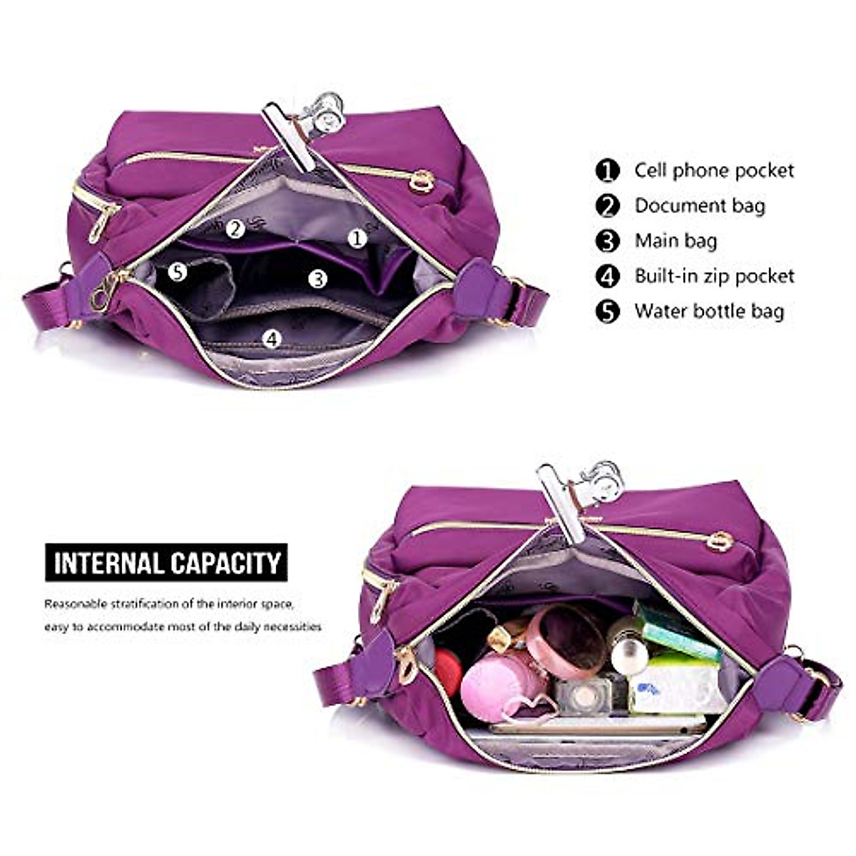 Alovhad Multi-Pocket Crossbody Bag for Women Convertible Nylon Shoulder Bag Travel Backpack Purse