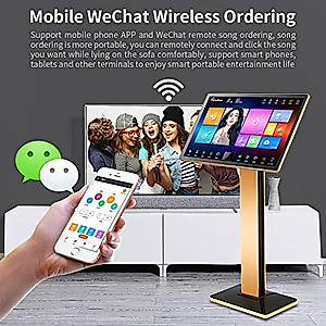 DIANXUN Karaoke Player with Wireless Microphone, 22'' Capacitive Touch Screen Intelligent Voice Keying Machine Real-time Score, Professional Karaoke System fit for KTV Bar Home Party