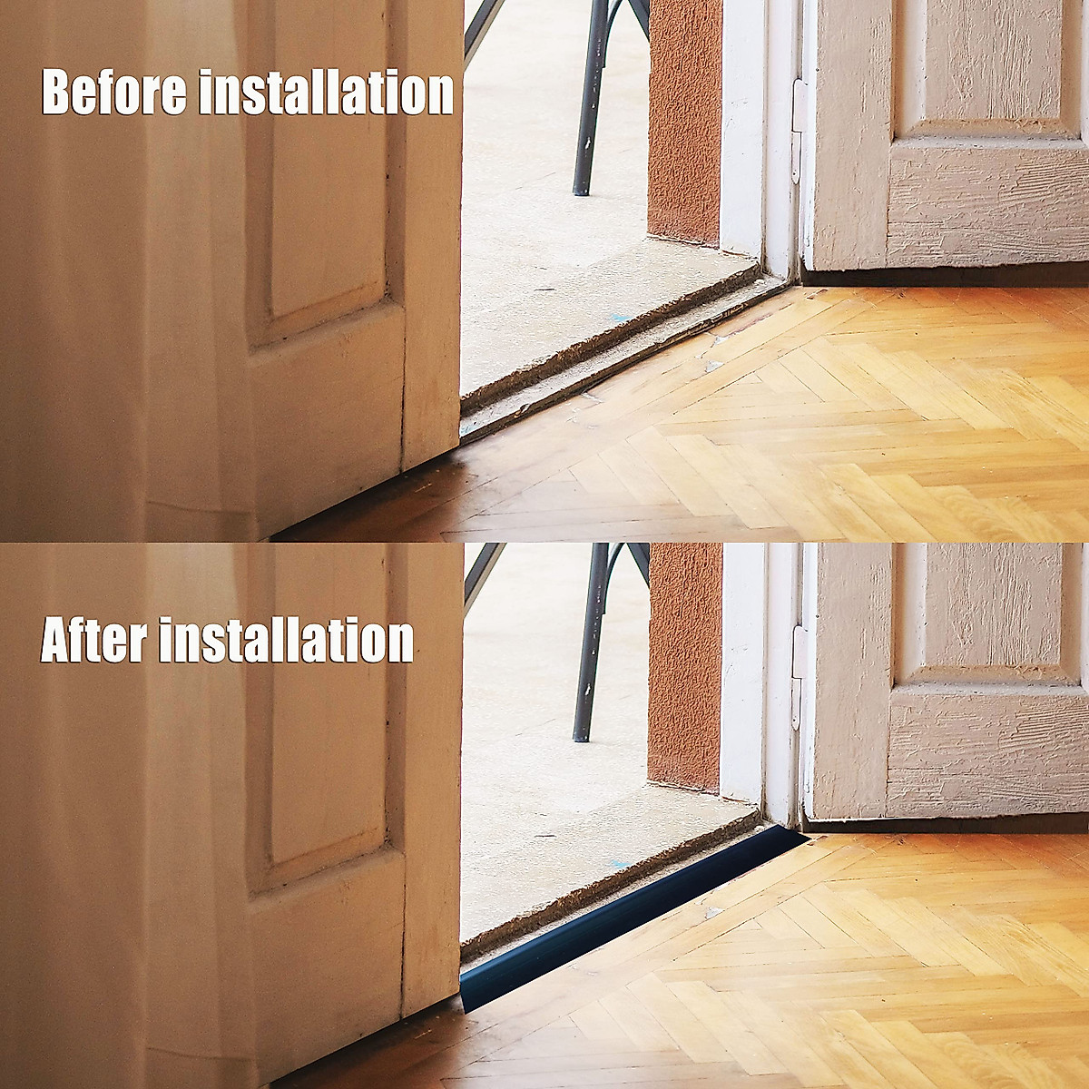 Vinyl-Floor Transition Strip Door-Thresholds-Ramps 72 inch, Threshold 1/2'' ~ 3/5'', Thresholds Ramps for Doorways, Edge-Reducer Transition-Strip for Door/Floor (Black)