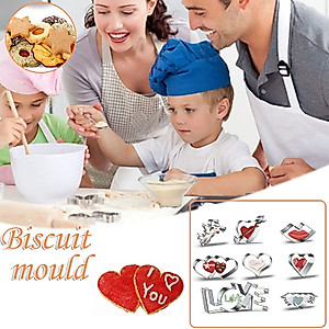 Valentine's Day Heart Cookie Cutter Set, 8 Piece Stainless Heart Shaped Cookie Cutter Biscuit Molds Cookie Cutters for Baking Heart, Lips, Heart with Arrow, Double Heart, Love, Cupid, Heart wings