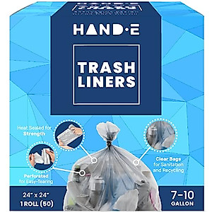 Large Trash Can Liners, 50 Count - 7-10 Gallon Garbage Bags for Office Trash Cans, Bathrooms, Laundry, Bedrooms - 22 Microns Thick, Gray Transparent