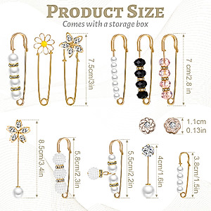 17 Pieces Pearl Brooch Pins Sweater Shawl Clips Faux Pearl Rhinestones Collar Safety Pin for Women Clothing Dresses Decoration Accessories with Storage Box(Classic Style)