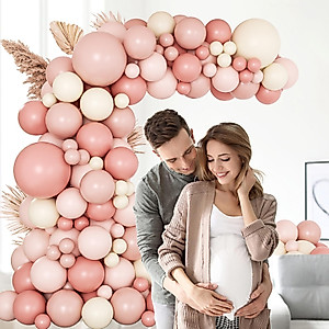 126pcs Boho Dusty Rose Pink Blush Pink White Balloons Garland Arch Kit,Dusty Pink Sand White Balloons for Birthday Bridal Wedding Boho Baby Shower Party Decorations