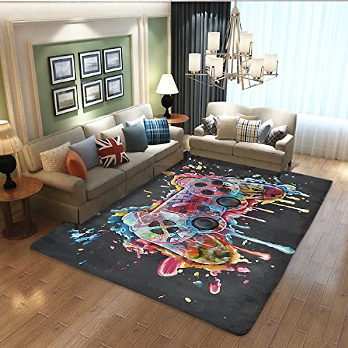 Gaming Room Decor Area Rugs for Kids Teen Boy Bedroom Rug Gamer Area Carpet 3D Printed Gamepad Controller Living Room Game Room Large Area Rug Non-Slip Comfy Floor Casual Mat 60"x39"