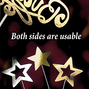 2001VK Blue Happy Birthday Cake Topper with 5 Silver-Gold Double Sided Stars Stars on Thin Wires for Party Decorations Set Handmade - available at store 2001VK