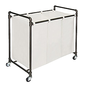 Real Home Innovations 028-28003 Modern Industrial Style 3 Section Laundry Sorter, 33.24” W x 17.10” D x 30.50”H, Satin Pewter