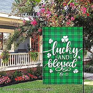 St Patricks Day Garden Flag St.patrick's Day Decorations Lucky and Blessed Shamrock Outdoor Double Sided Garden Flag Clover Home Lawn Decor Decoration 12 x 18 Inch 2Pcs