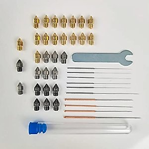 Uiter 30PCS 3D Printer Extruder Nozzles Hardened Steel, Brass High Temperature Pointed Wear Resistant Nozzle Compatible with CR-10, Ender 3/ V2 Ender3 pro, Prusa i3 (0.2 0.3 0.4 0.5 0.6 0.8 1.0 mm)