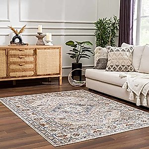Manhattan Collection Machine Washable Area Rug for Living Room, Bedroom - Bohemian, Retro Vintage Distressed - Oriental Persian Medallion Carpet -Pet Friendly- Orange, Blue, Green, Brown - 2'3" x 3'9"