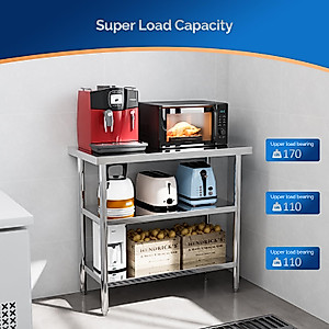 ROVSUN Stainless Steel Table with 2 Shelves 36 X 18 Inch, NSF Commercial Heavy Duty Prep & Work Table, Metal Utility Table for Kitchen, Restaurant, Home, Hotel, Garage