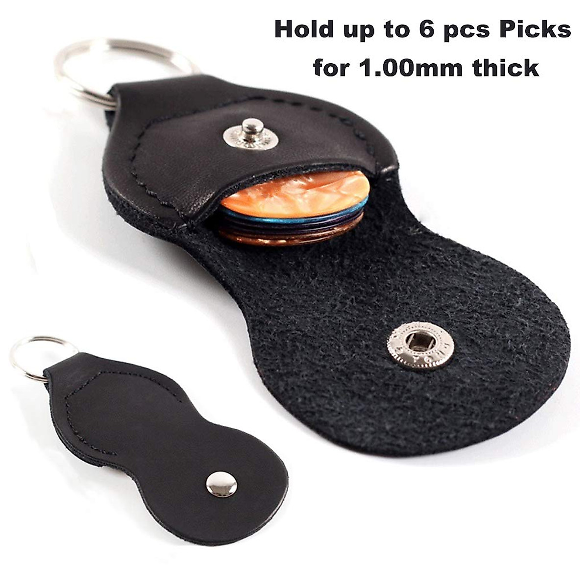 Elrido Guitar Picks Maker DIY Guitar Pick Punch Cutter with Leather Key Chain Pick Holder and 2 Pick Strips Sheet, Guitar Picks Making Tool Puncher Plectrum Punch Perfectly Every Time (1mm, Black)