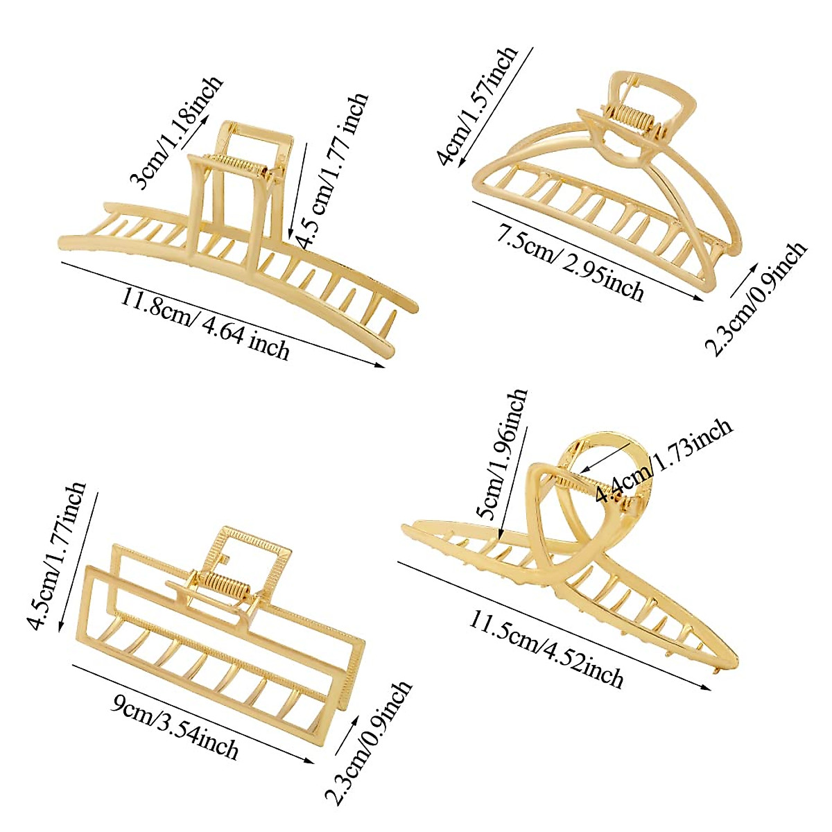 4pcs Metal Gold Hair Clips for Women, Geometry Square Cross Big Small Hair Clamps Jaw Crab Barrette for Thick Thinner Long Hair, Fashion Women's Hair Accessories Styling Tools Gifts